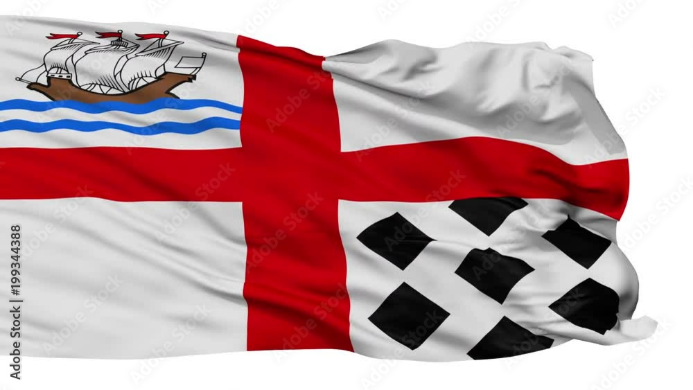 Nanaimo flag, city of Canada, realistic animation isolated on white ...