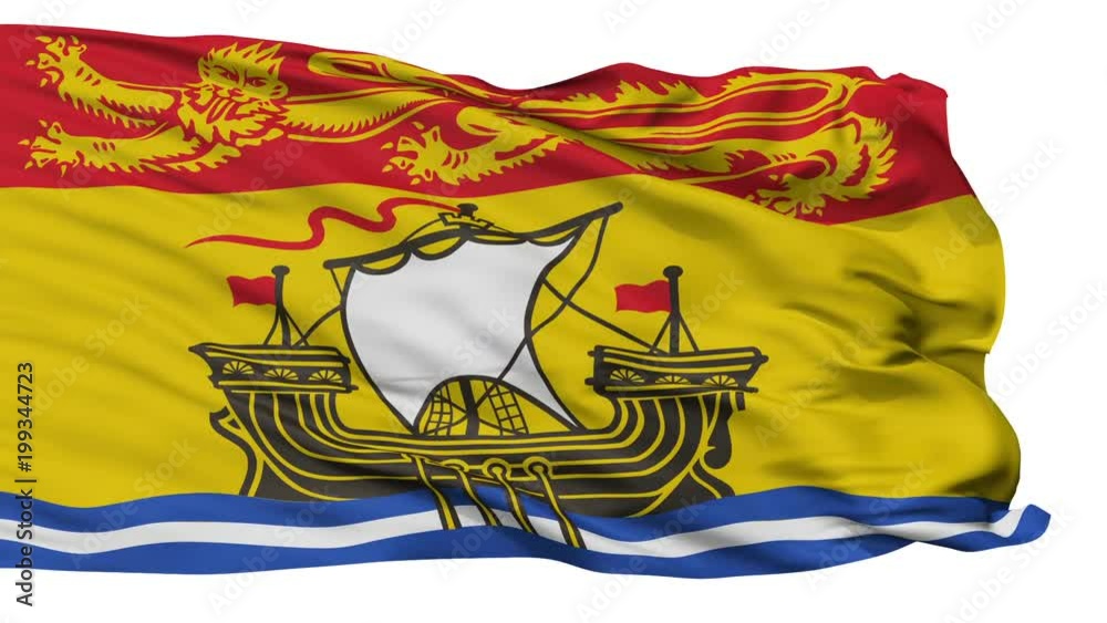 New Brunswick flag, city of Canada, realistic animation isolated on ...