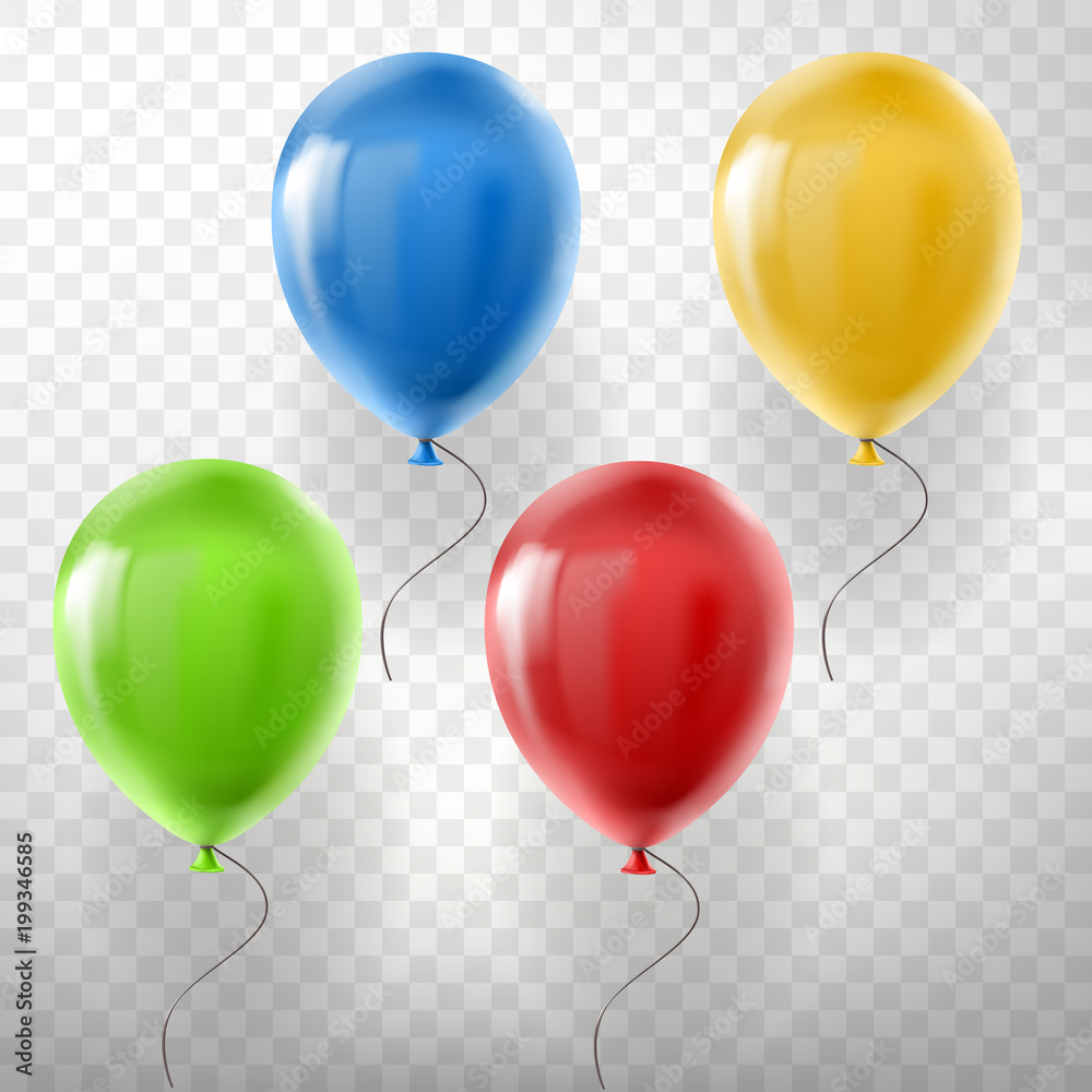 Vector set of realistic flying helium balloons, multicolored, red ...