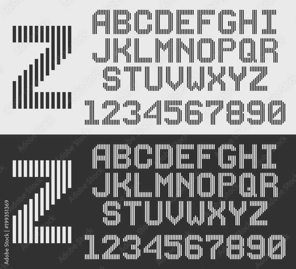 zebra font with vertical stripes, retro style line alphabet Stock ...