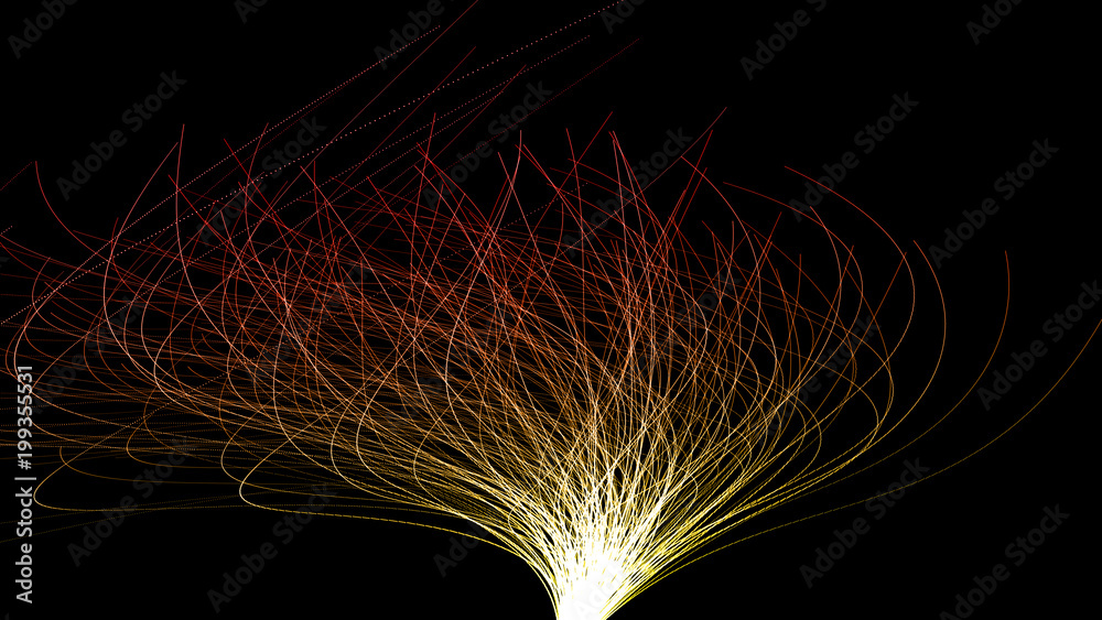 Abstract futuristic illustration of a bright red and yellow particle ...