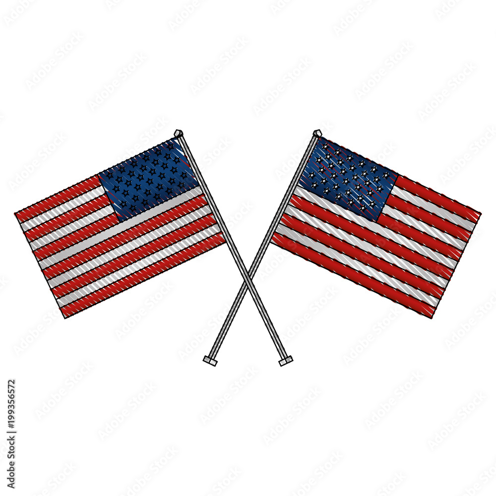 american flag crossed patriotic symbol vector illustration drawing ...