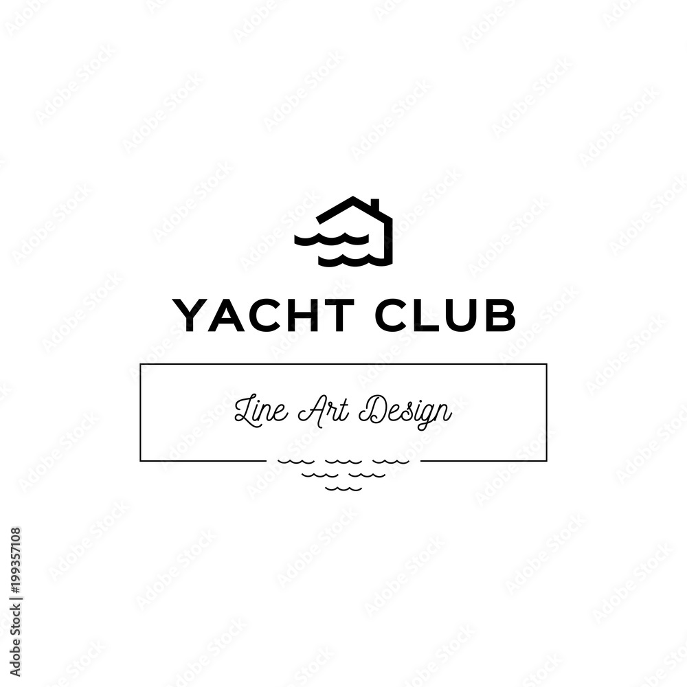 Yacht club logo template, House and waves simple logotype icon ...