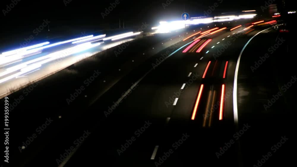 Highway Traffic Cars at Night Time Lapse. Highway with heavy traffic at ...