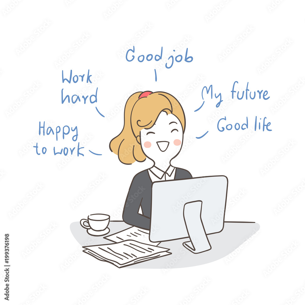 Vector illustration character design business woman happy to work and ...