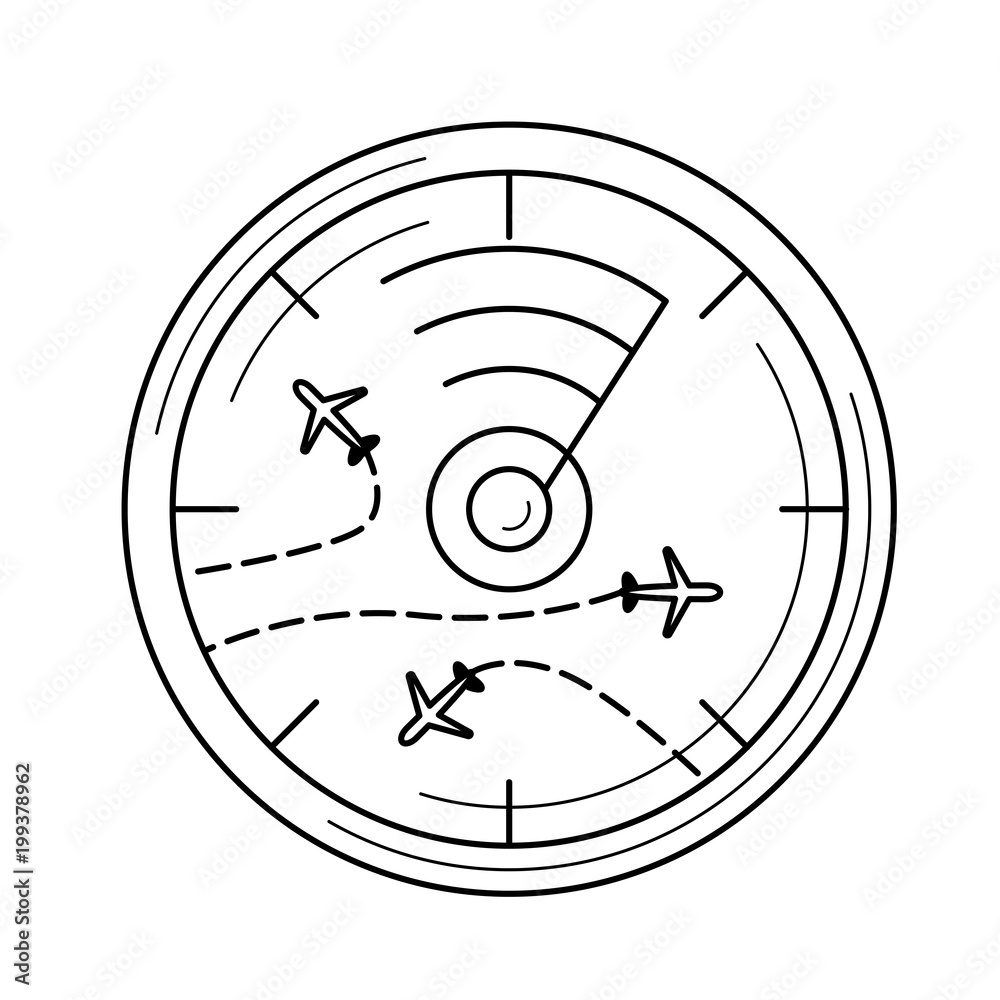 Flight radar vector line icon isolated on white background. Flight ...