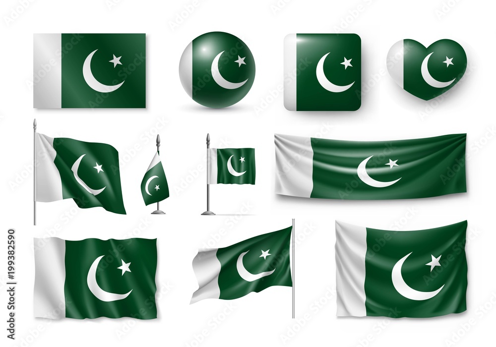 Set Pakistan flags, banners, banners, symbols, flat icon. Vector ...