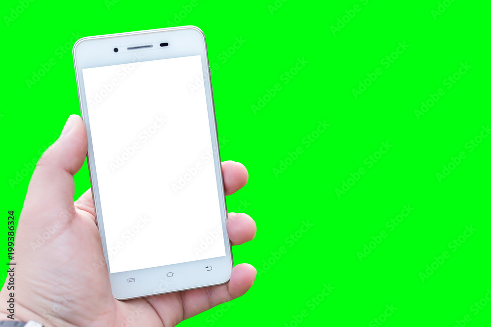 Man using smartphone blurred images in green screen background. Stock ...