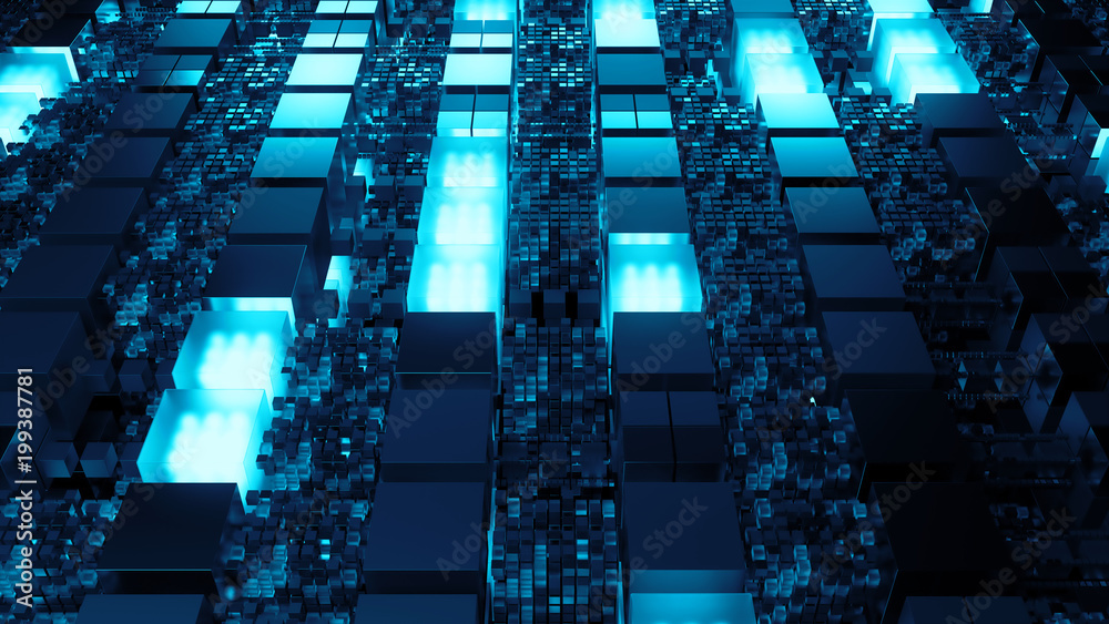 3d render technology background. Abstract structure with cubes forms ...