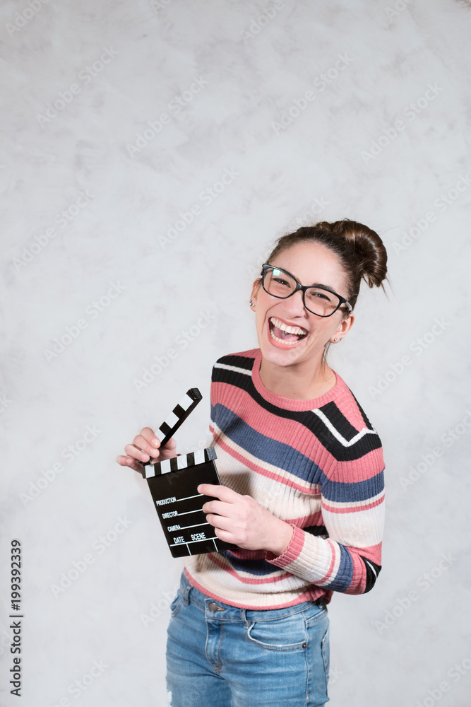 Actress smiling during movie audition Stock Photo | Adobe Stock