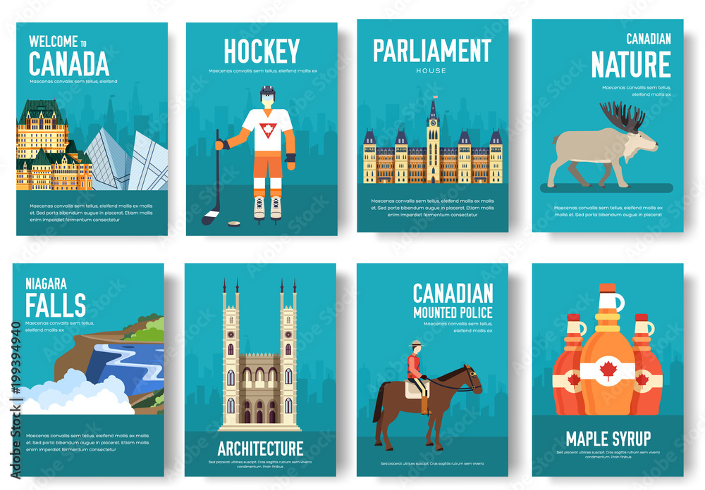 Set of Canada country ornament travel trip concept. Art traditional ...