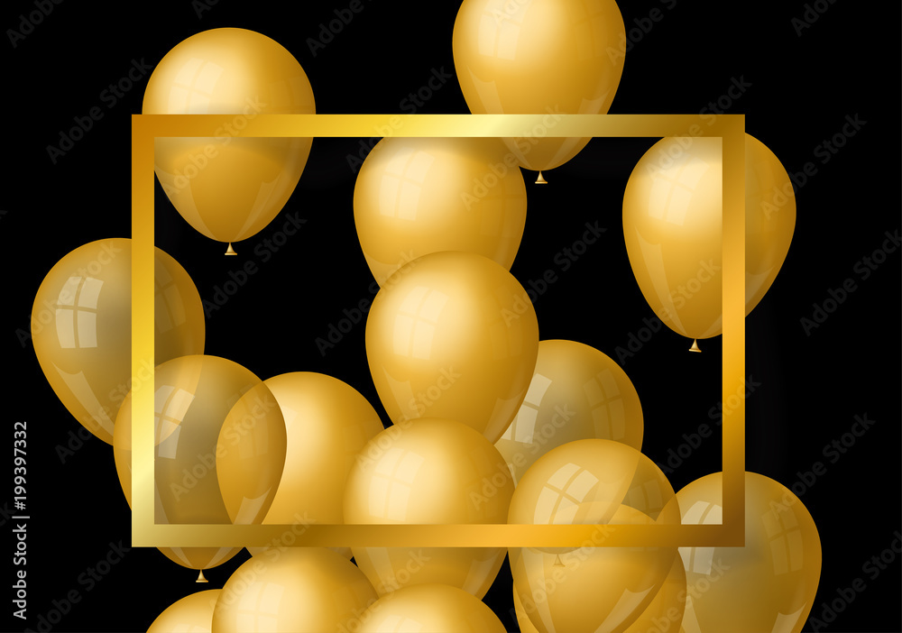 gold frame with gold balloon on black background Stock Photo | Adobe Stock