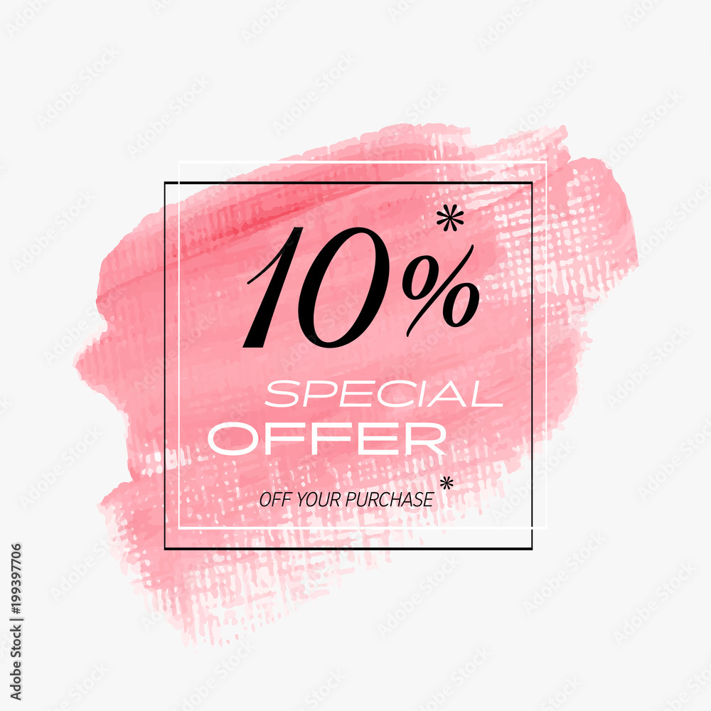 Sale special offer 10% off sign over watercolor art brush stroke paint ...