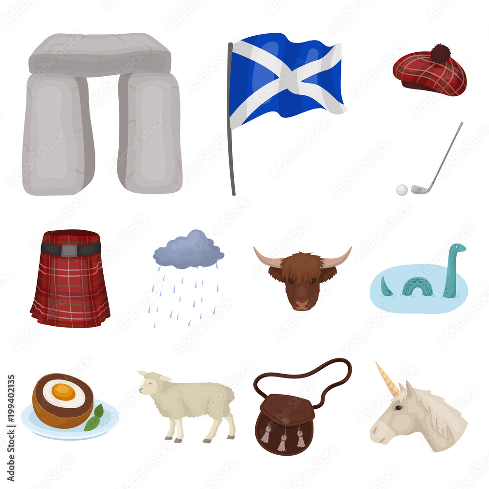 Country Scotland cartoon icons in set collection for design ...