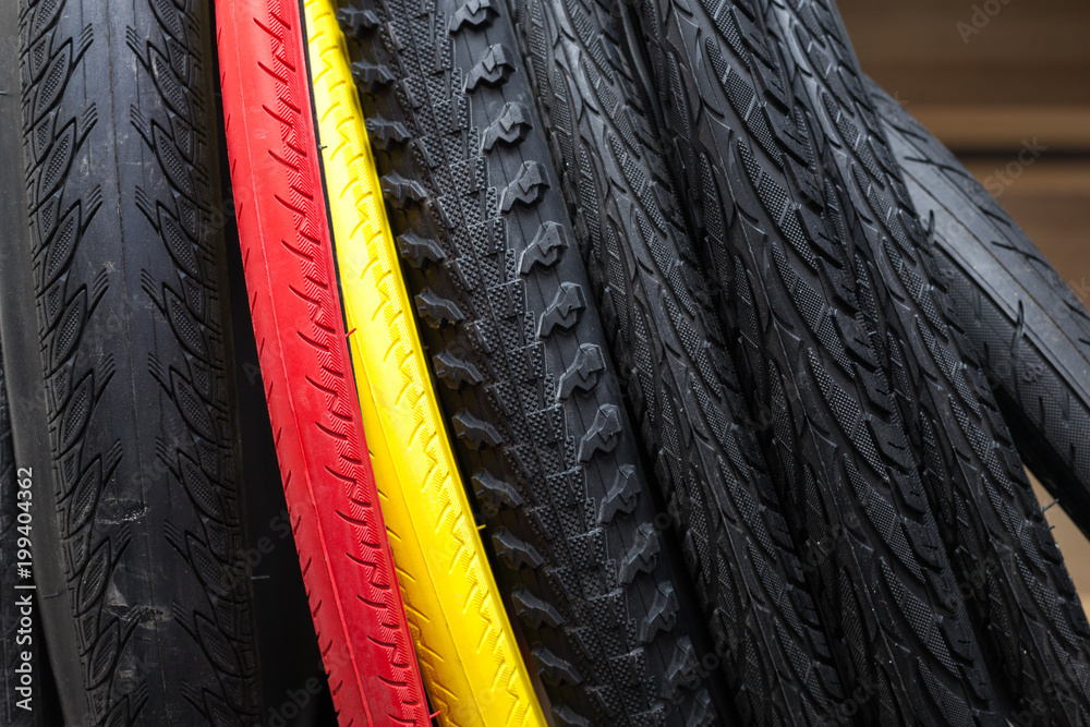 Modern mountain bike tire. Large selection of tires with a different ...