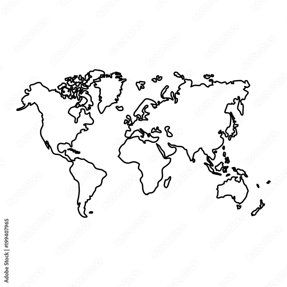 line global geography map with continents world Stock Vector | Adobe Stock
