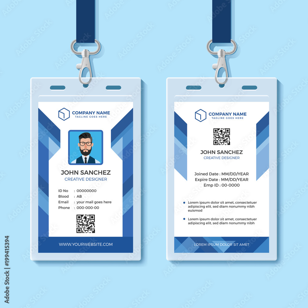 Blue Employee ID Card Design Template Stock Vector | Adobe Stock