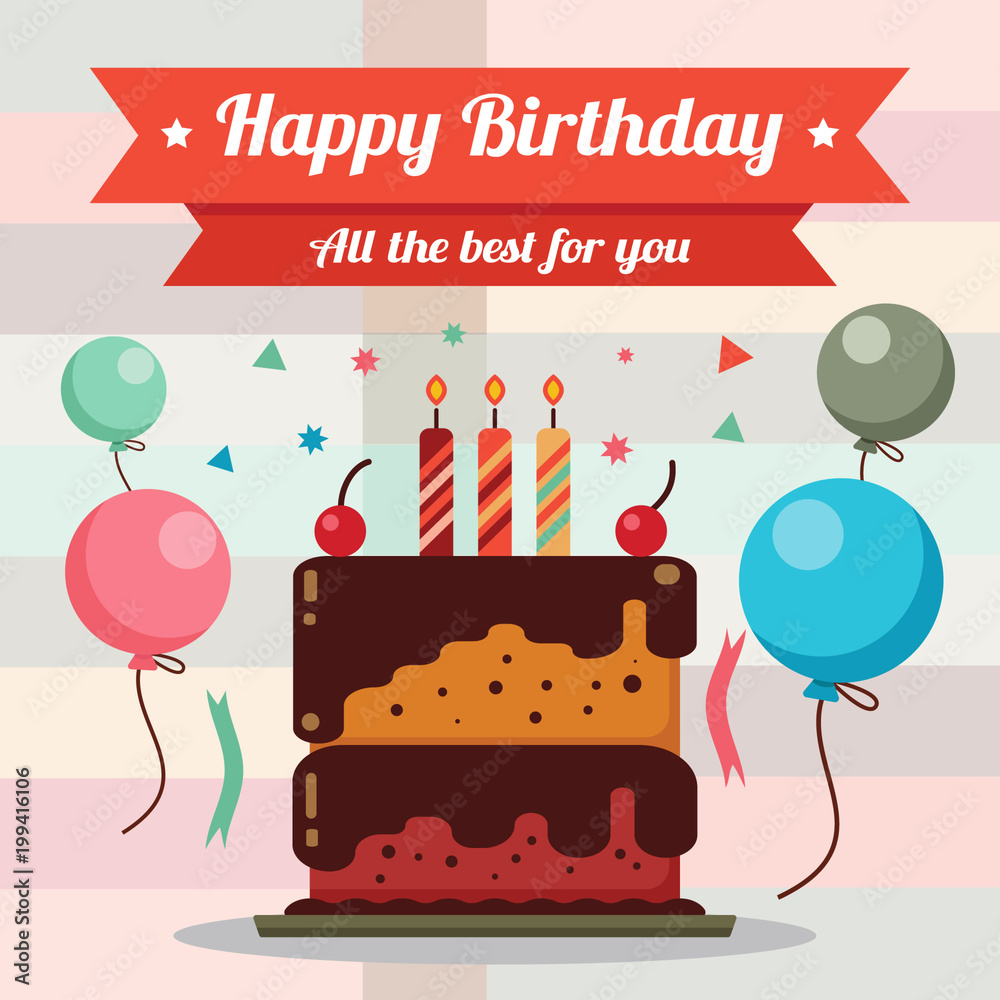 Happy Birthday Card Design with Birthday Cake Stock Vector | Adobe Stock