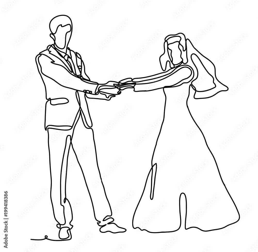 Wedding couple. Continuous line drawing. Isolated on the white ...