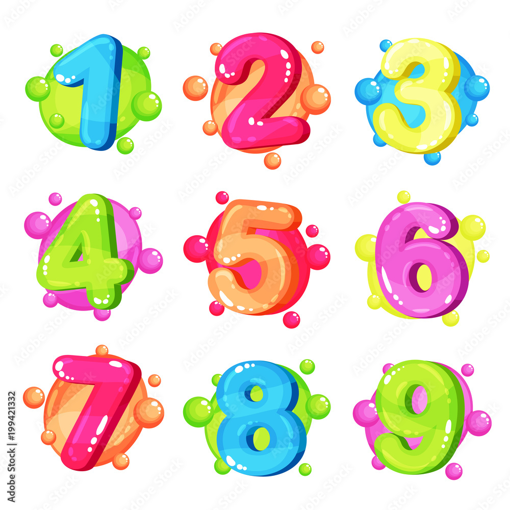 Funny colorful numbers set, kids font vector Illustration on a white ...