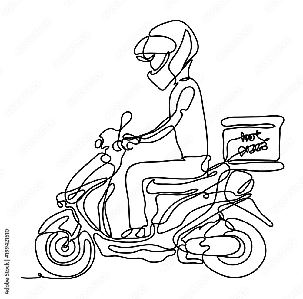 Fast delivery. The guy on the bike in a hurry to deliver the order ...