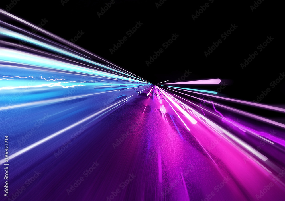 Photo & Art Print Super fast trailing lights in bright neon colours ...