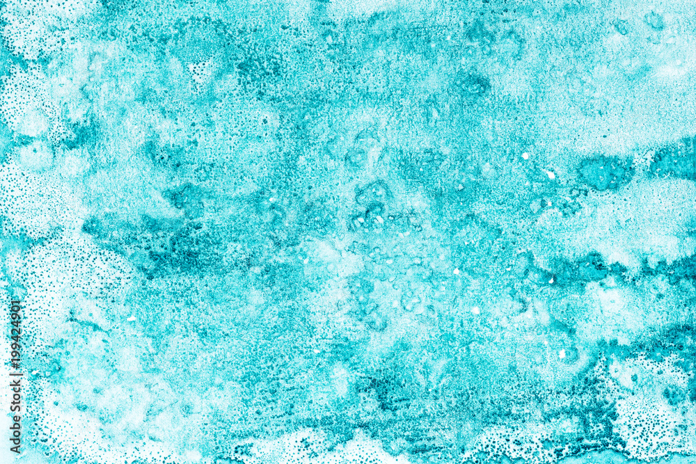 Salt and watercolor. Texture of the sea, ocean, water. Abstract aqua ...