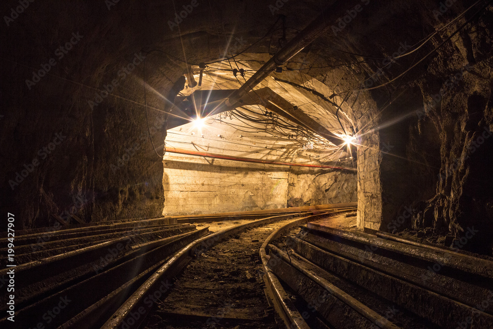 Underground railway for the export of ore from the mine Stock Photo ...