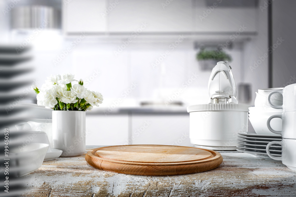 white kitchen background and free space for your decoration Stock Photo ...