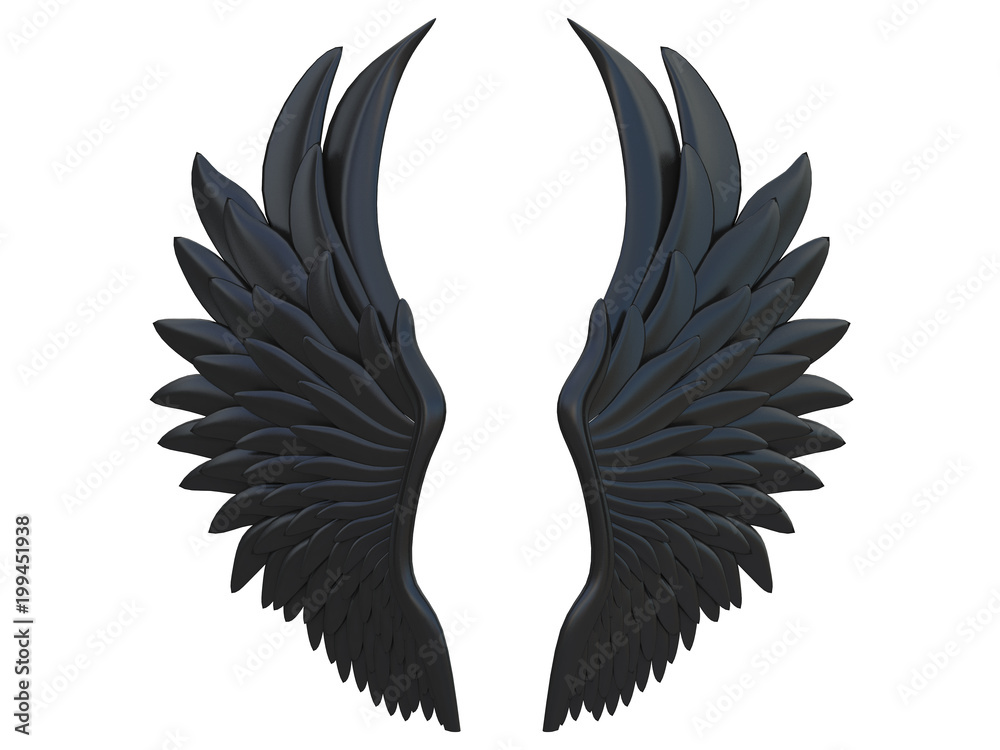 black angel wings isolated on a white background 3d rendering Stock ...