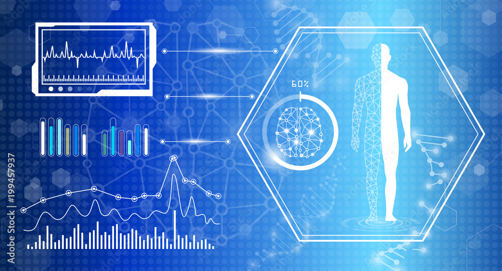 abstract background technology concept in blue light,human heal ...