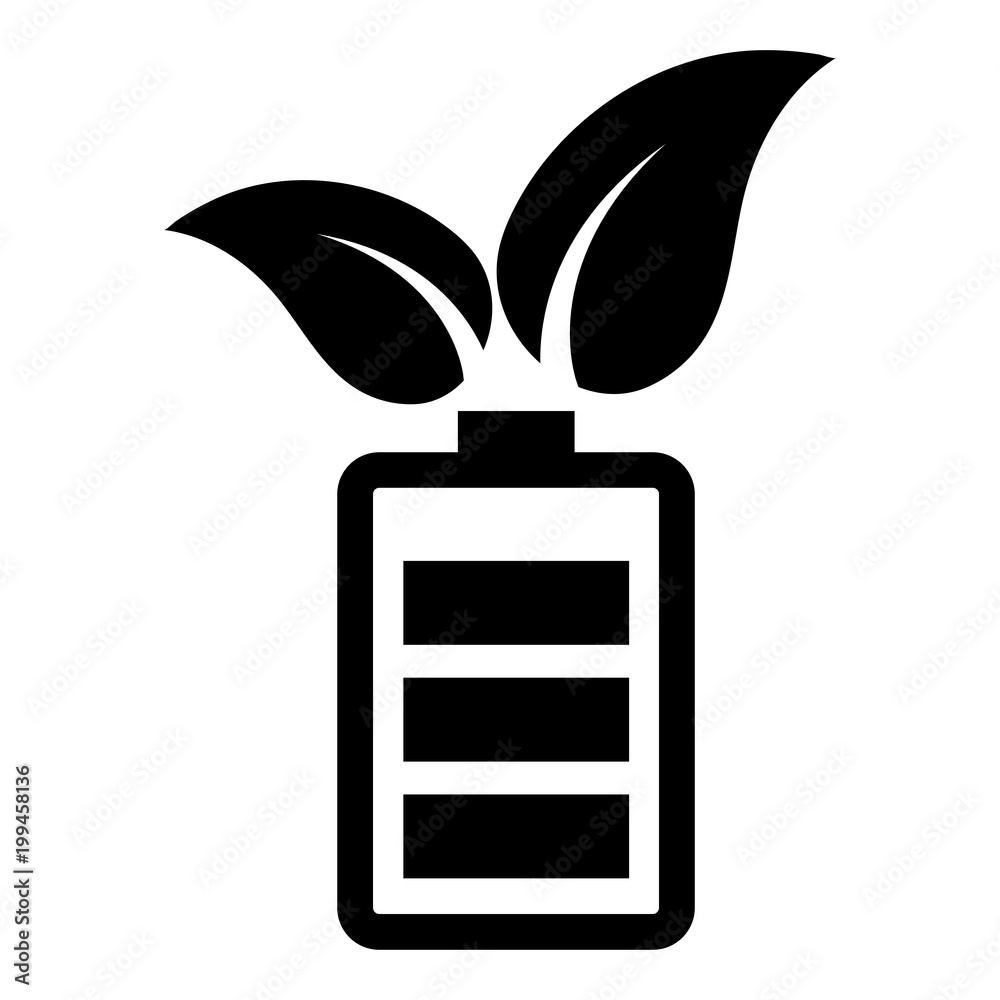 Simple, flat, black green/eco energy icon. Battery with leaves ...