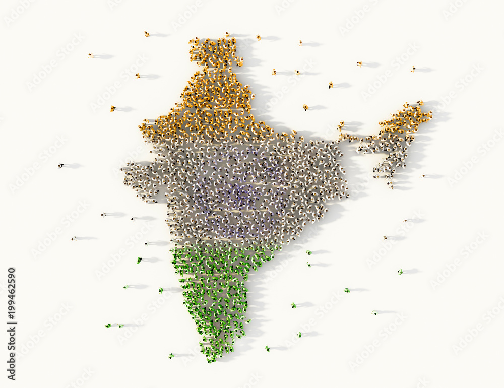 Large group of people forming India map concept. 3d illustration Stock ...