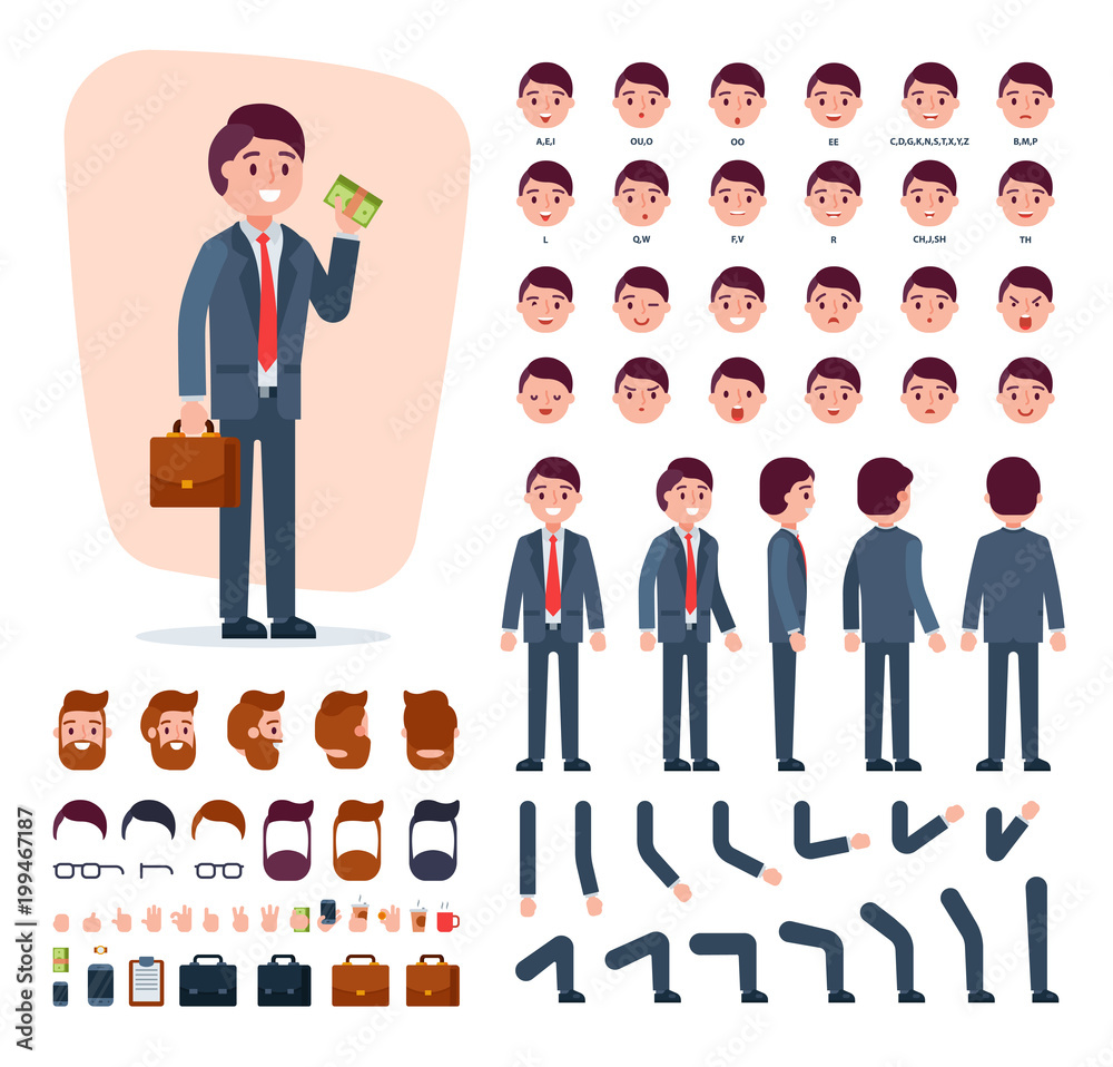 Businessman Constructor Vector Creation Of Male Character With Manlike Hairstyle Head And Face