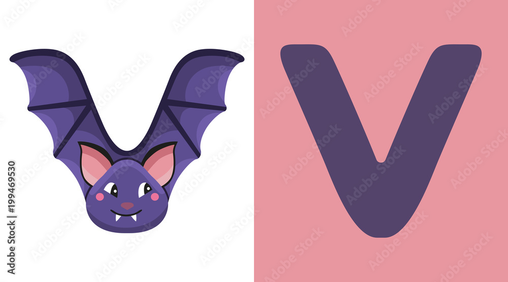 V is for Vampire bat. Letter V. Vampire bat, cute illustration. Animal ...