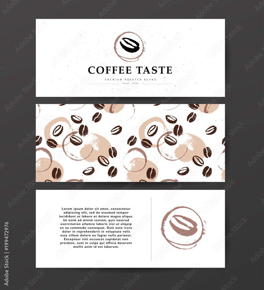 Vector collection of artistic cards with coffee emblems & logo, hand ...
