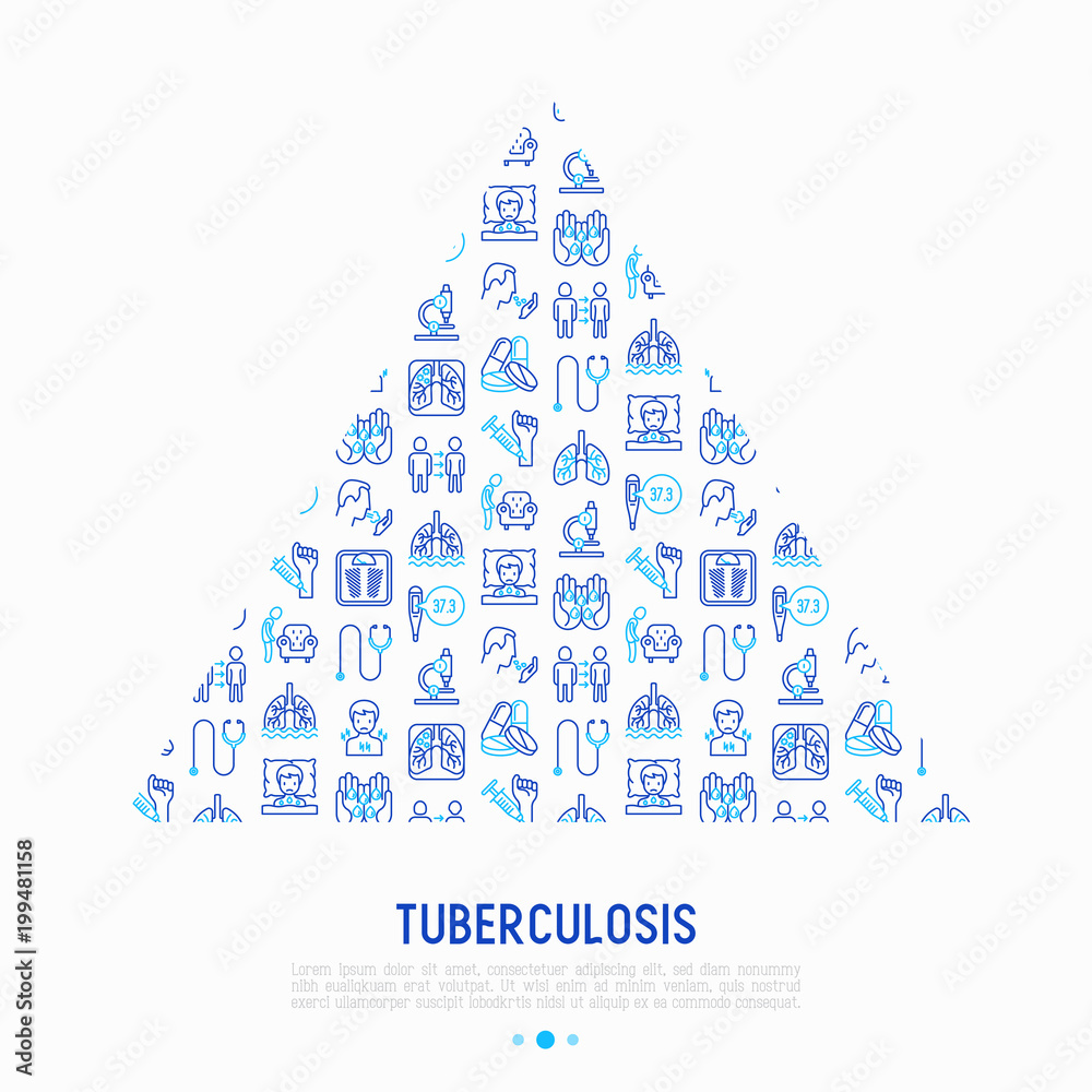 Tuberculosis concept in triangle with thin line icons: infection in ...