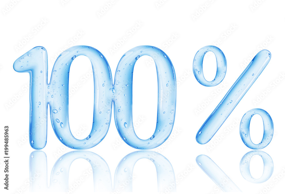 Number 100 and percent sign is made of water on white background Stock ...