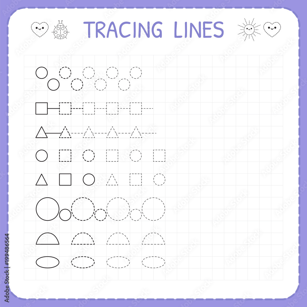 Tracing lines. Worksheet for kids. Working pages for children. Trace ...
