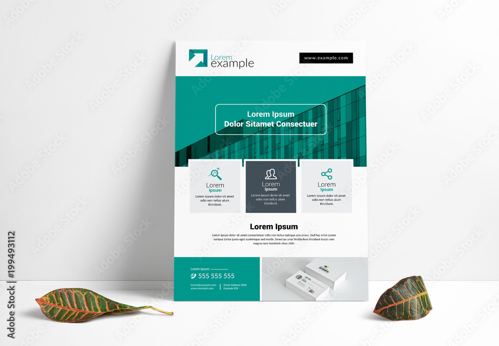 Flyer Layout with Teal Colorizing Overlay Stock Template | Adobe Stock