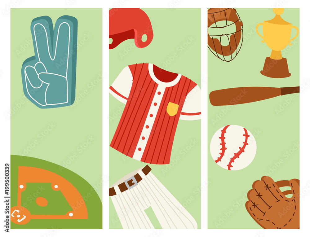 Baseball sport competition game team banner softball play cartoon icons ...