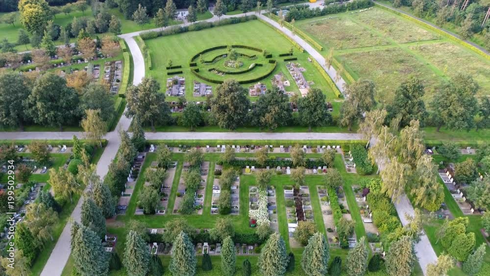 Aerial bird view of cemetery also called graveyard is a place where the ...