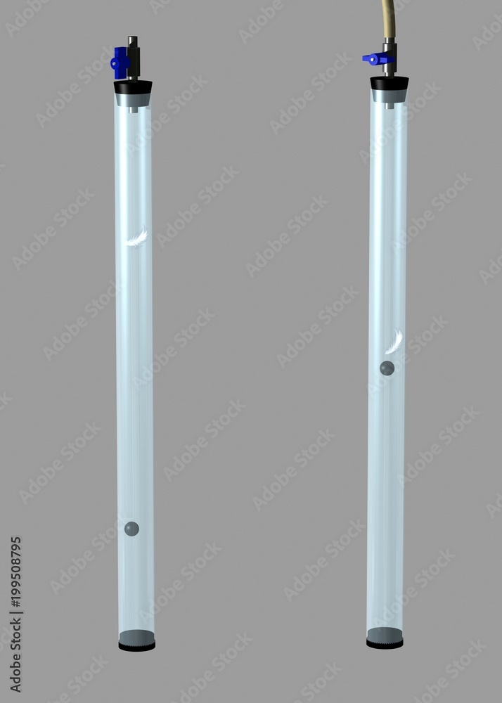 Free fall tube. 3D illustration of a classic device for demonstrating ...