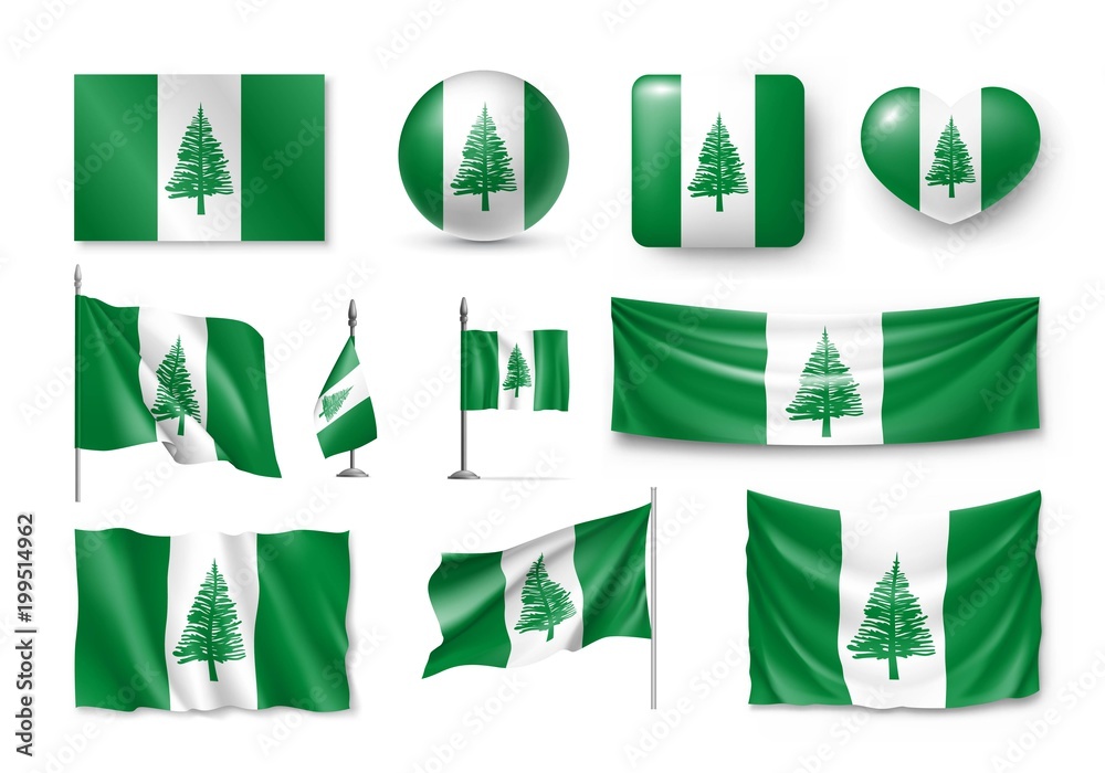 Set Norfolk Island realistic flags, banners, banners, symbols, icon ...