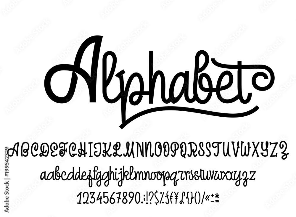 Latin alphabet. Font handwriting with upper and lowercase characters ...