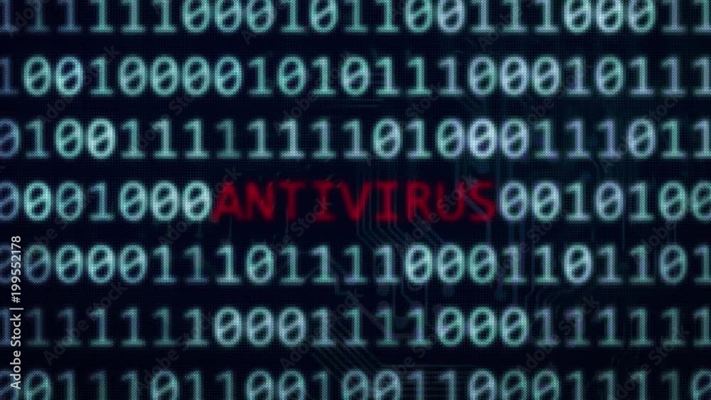 Antivirus red text between binary data background blue screen with depth of field in 4k Stock ...