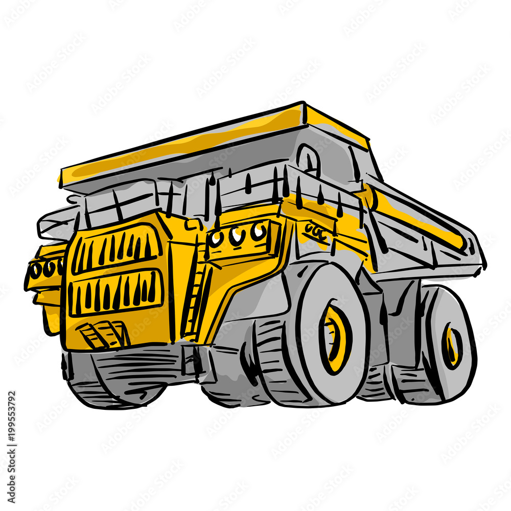front view of big yellow mining truck vector illustration sketch hand ...