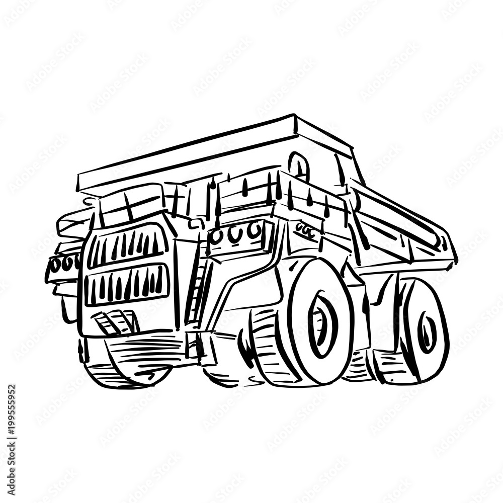 doodle outline front view of big mining truck vector illustration ...