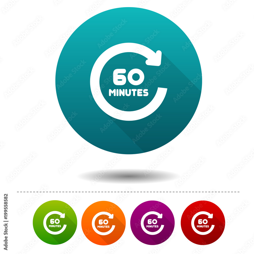 60 Minutes rotation icon. Timer symbol sign. Web Button. Stock Vector ...