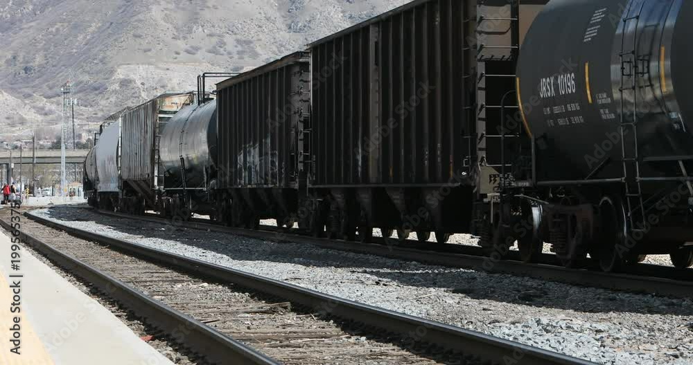 Train railroad cargo tanker cars urban city. Cargo freight trail cars ...